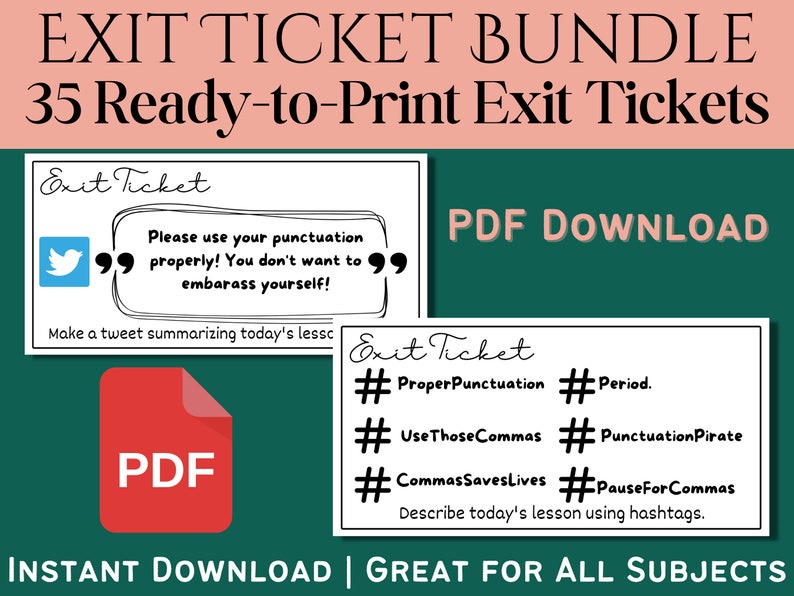 Exit Ticket Bundle | 35 Ready-to-print Exit Tickets for Middle and High ...