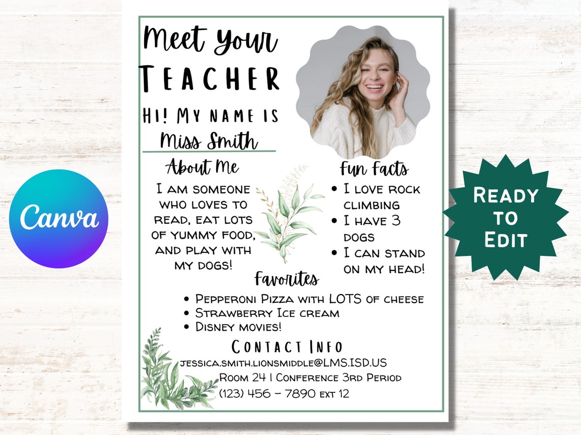 Meet Your Teacher Printable Ready to Edit Editable Template Resource ...