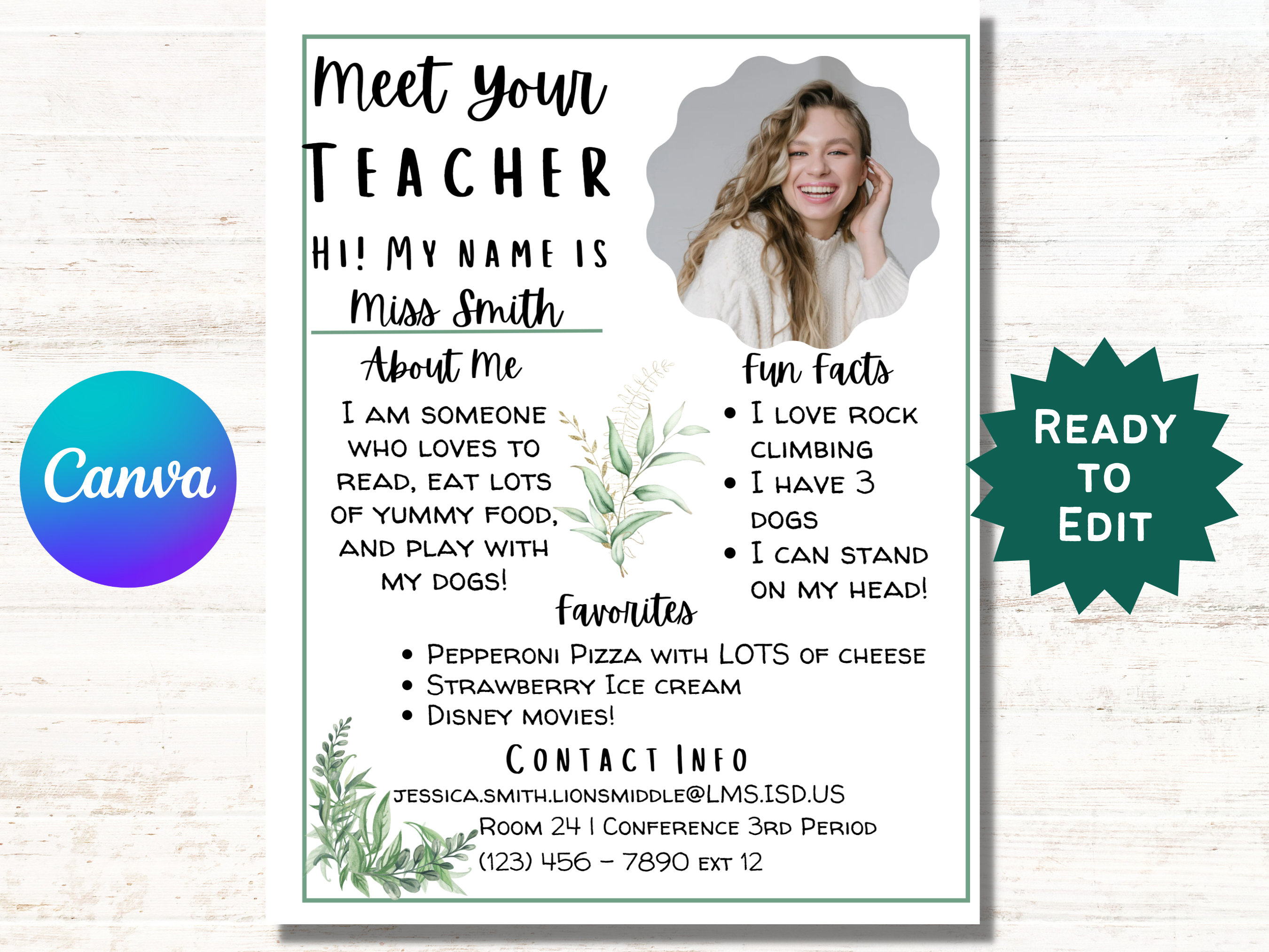 Meet Your Teacher Printable | Ready to Edit | Editable Template ...