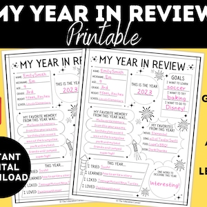 My Year in Review Printable | New Years Worksheet | Printable Activity ...