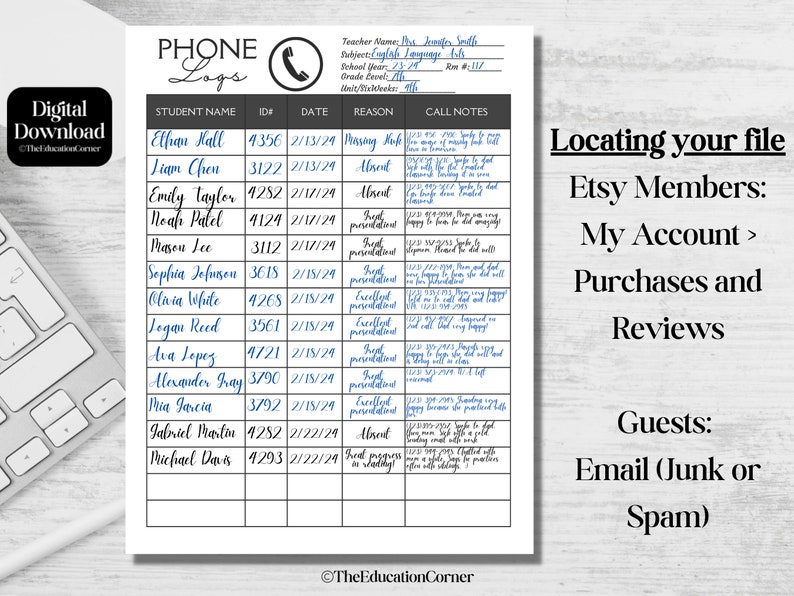 Phone Logs for Teachers | Educator Documentation | Download and Print ...