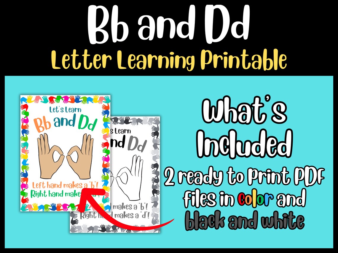Bb and Dd Printable Anchor Chart for Preschool, Elementary, Homeschool ...