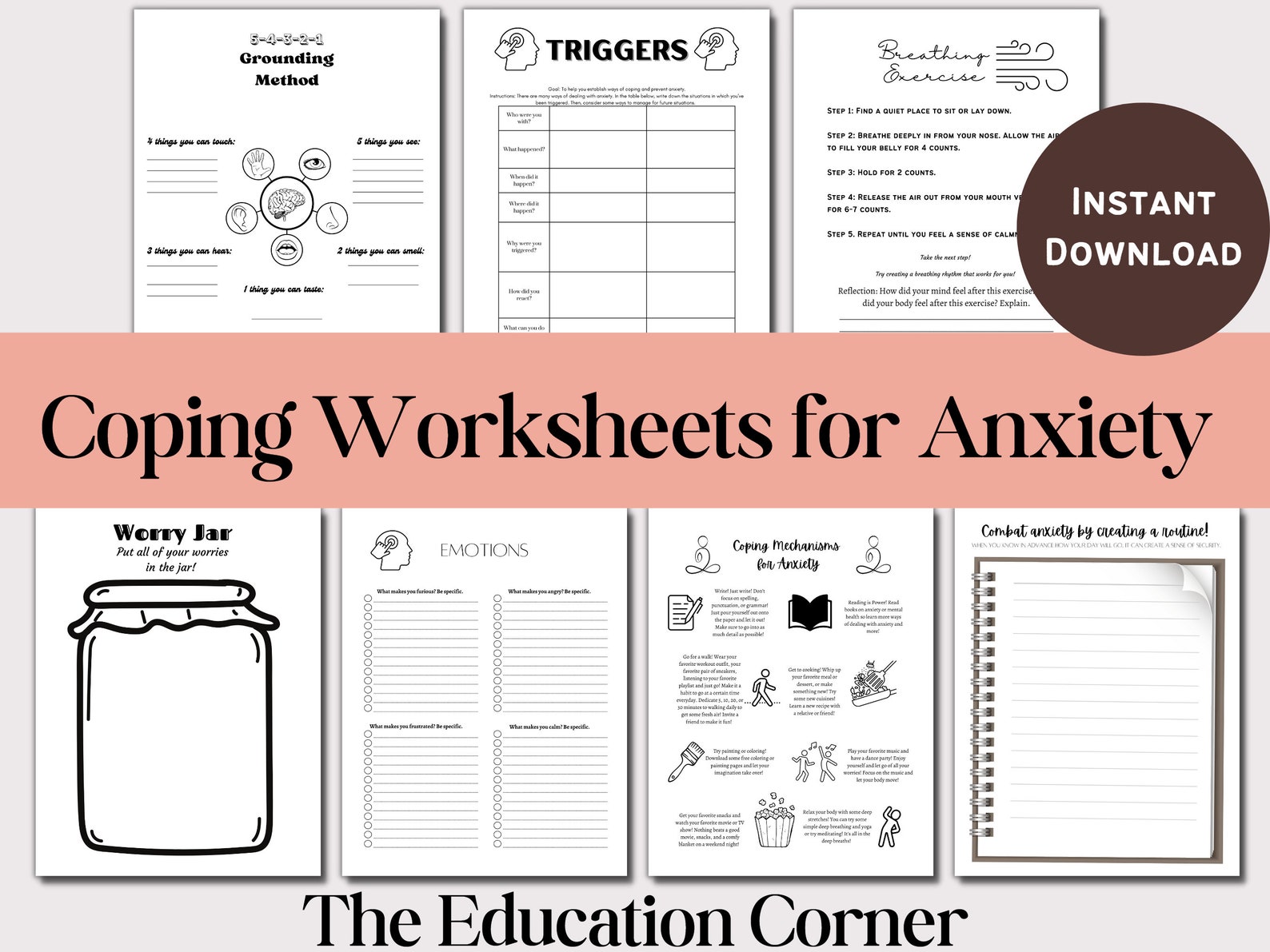 Anxiety Worksheets | Mental Health Worksheets | PDF Printable | Instant ...