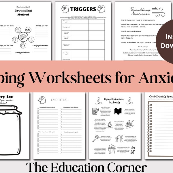 Anxiety Worksheets Mental Health Worksheets PDF Printable Instant ...