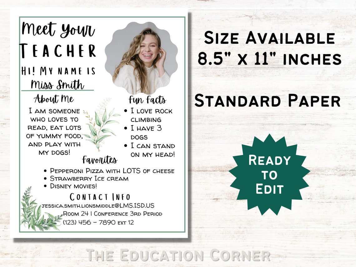 Meet Your Teacher Printable Ready to Edit Editable Template Resource ...