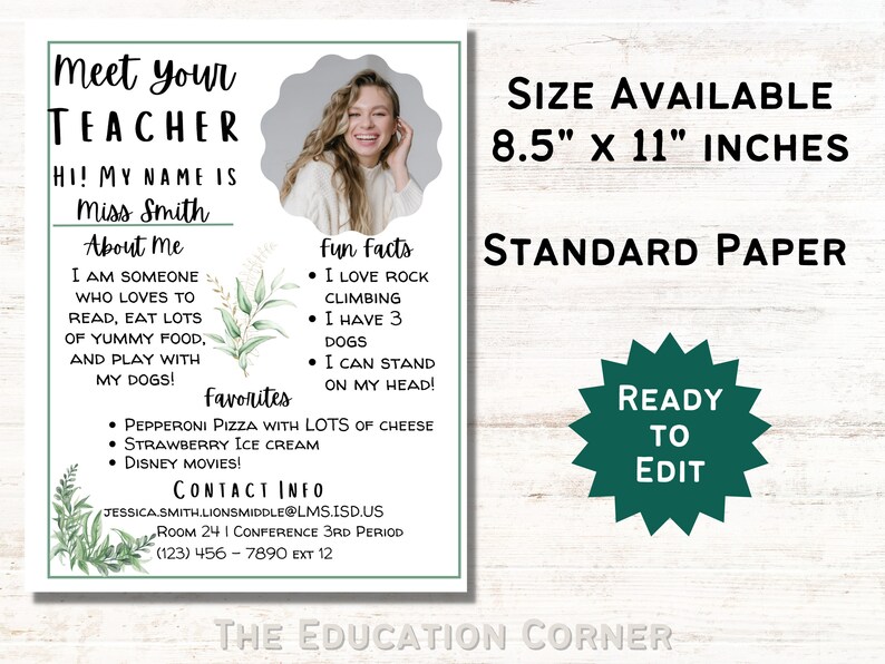 Meet Your Teacher Printable | Ready to Edit | Editable Template ...