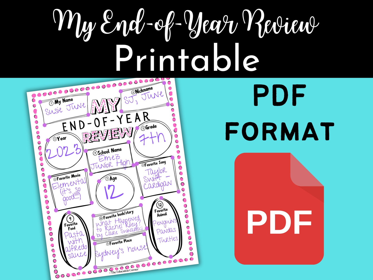 My End-of-year Review Printable | Year in Review Worksheet | New Year's ...