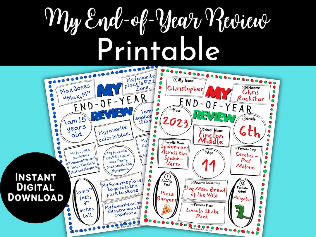 My End-of-year Review Printable | Year in Review Worksheet | New Year's ...