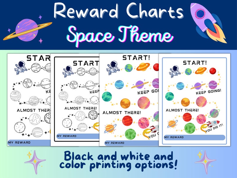 Reward Chart Printable for Kids | 4 Versions | Space-themed | Behavior ...