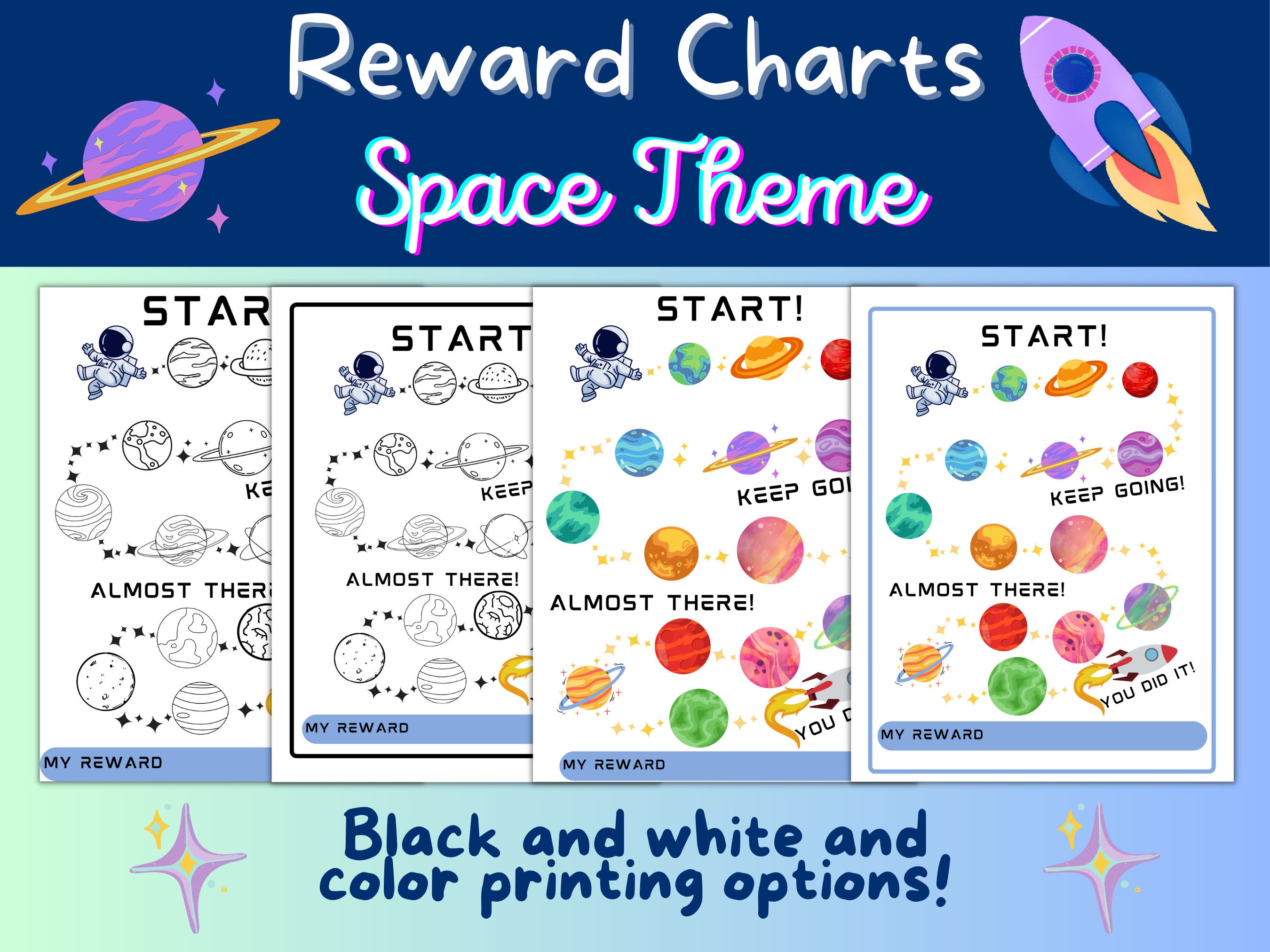 Reward Chart Printable for Kids | 4 Versions | Space-themed | Behavior ...