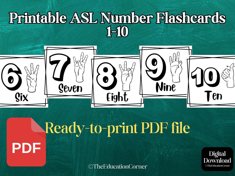 Printable ASL Number Flashcards for 1-10 | Early Education | Preschool ...