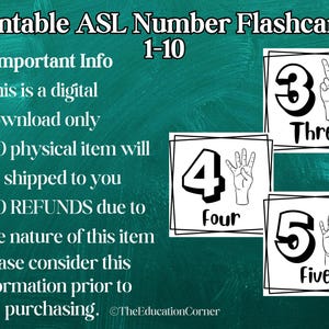 Printable ASL Number Flashcards for 1-10 | Early Education | Preschool ...