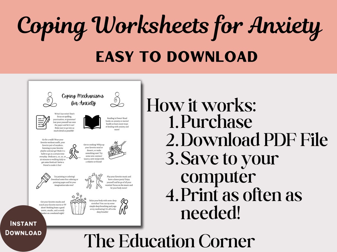 Anxiety Worksheets | Mental Health Worksheets | PDF Printable | Instant ...