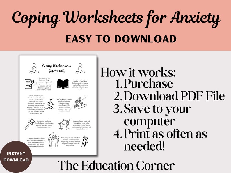 Anxiety Worksheets | Mental Health Worksheets | PDF Printable | Instant ...