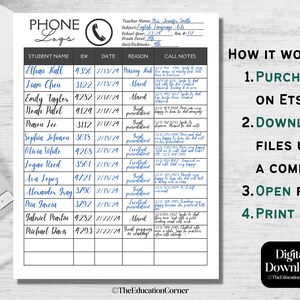 Phone Logs for Teachers | Educator Documentation | Download and Print ...