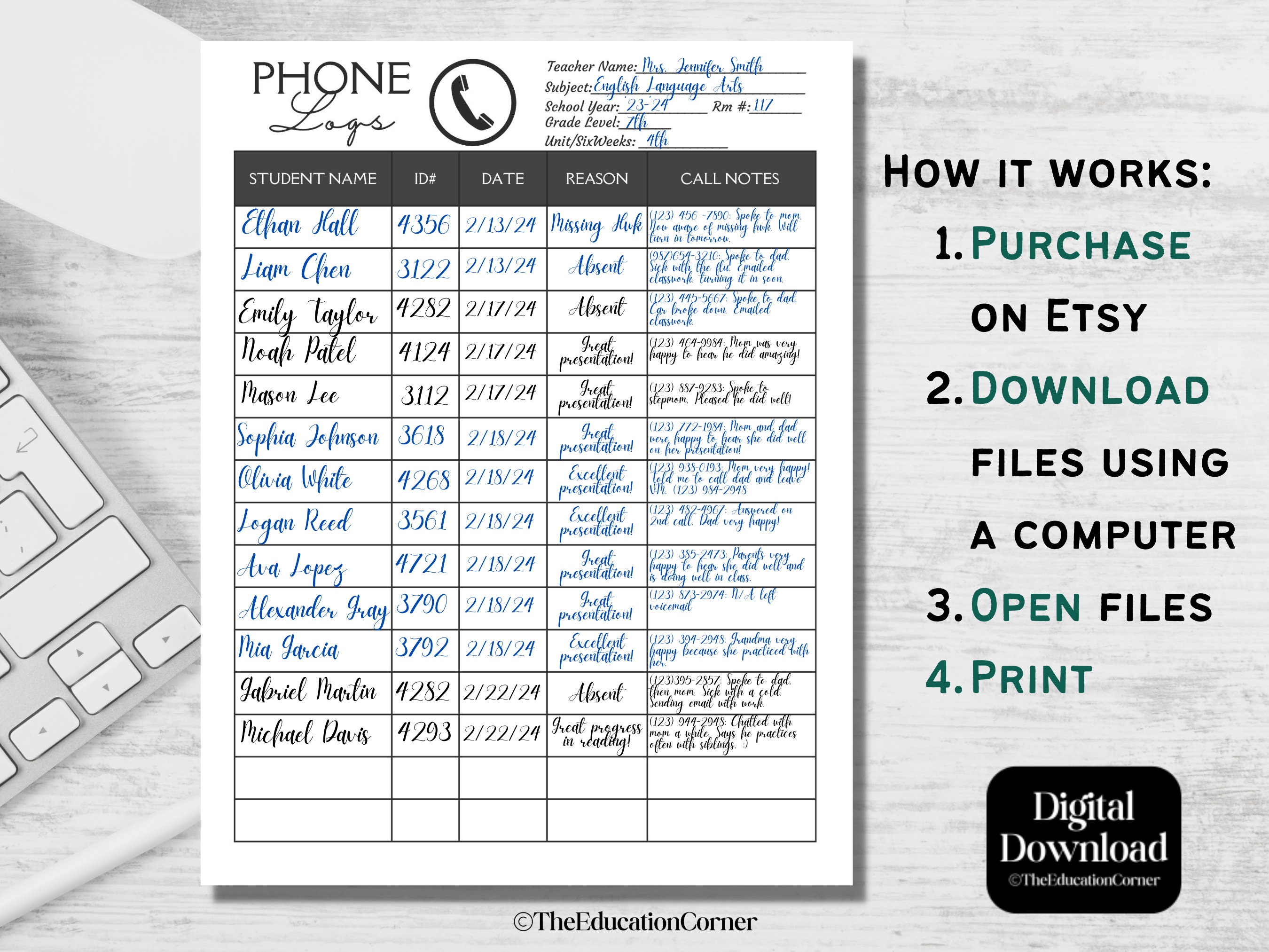 Phone Logs for Teachers | Educator Documentation | Download and Print ...