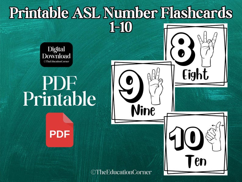 Printable ASL Number Flashcards for 1-10 | Early Education | Preschool ...