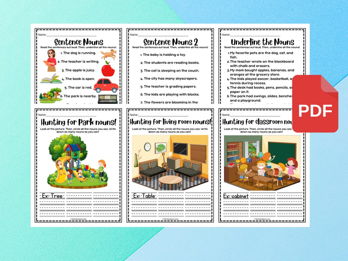 Printable Nouns Anchor Charts Worksheets Bundle - Elementary & Middle ...