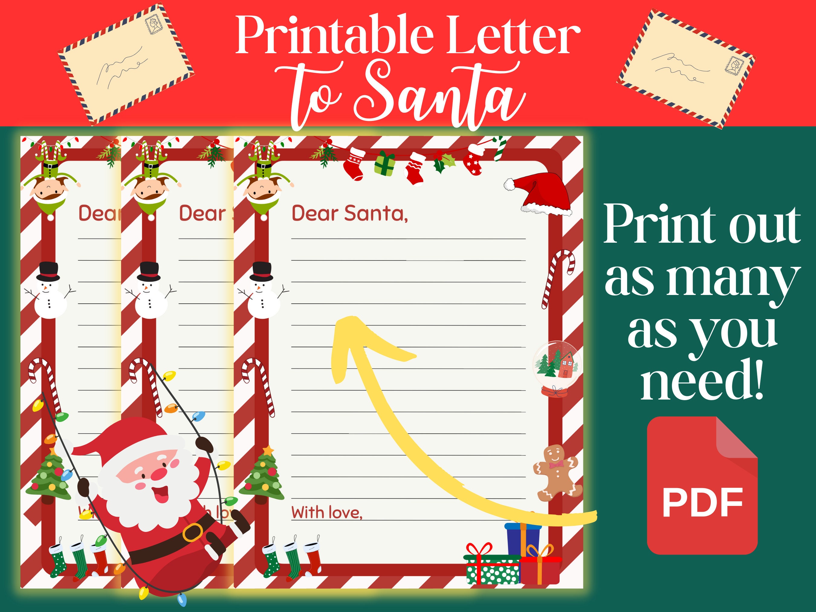 Printable Letter to Santa, Dear Santa Letter, Template, Ready-to-print ...