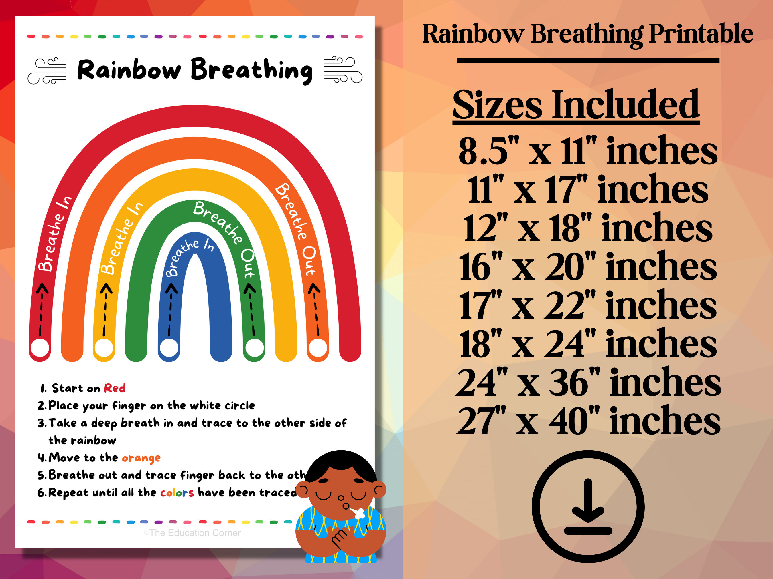 Rainbow Breathing Exercise Printable | Calm Down Poster | Anxiety ...