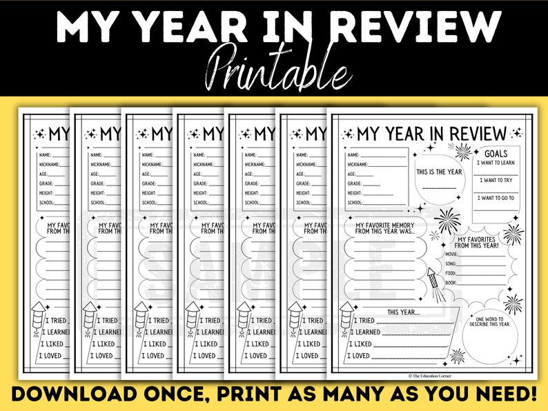 My Year in Review Printable | New Years Worksheet | Printable Activity ...