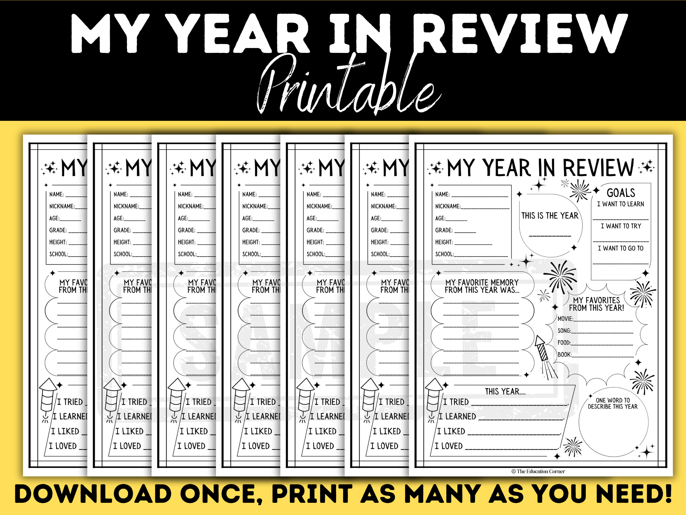 My Year in Review Printable | New Years Worksheet | Printable Activity ...