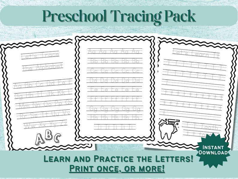 Printable Tracing Pack for Numbers 1-20, Shapes, and the Alphabet ...