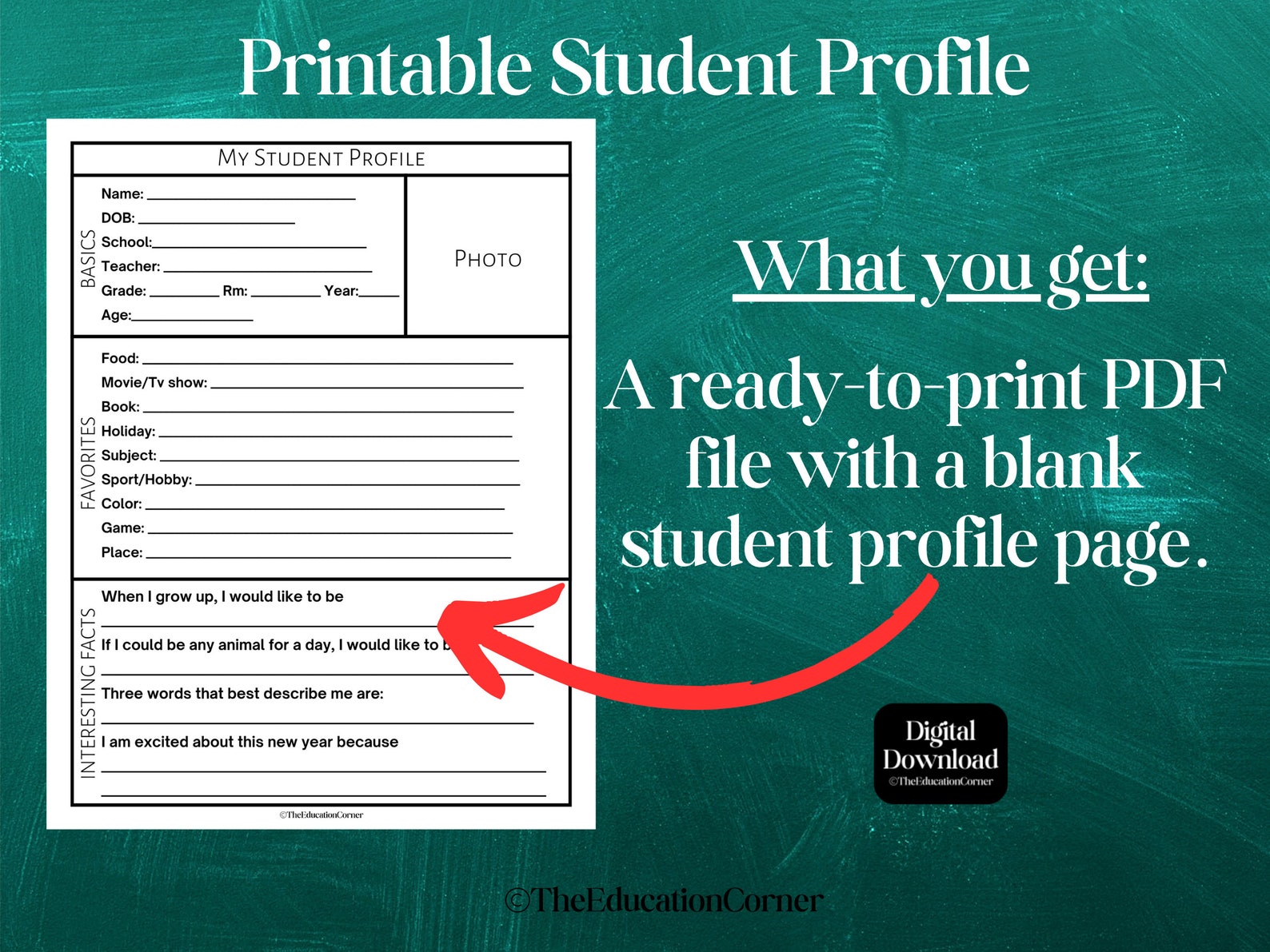 Printable Student Profile Sheet | Instant Download, DIGITAL DOWNLOAD ...