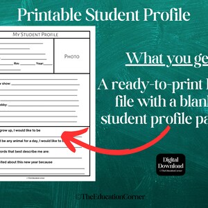 Printable Student Profile Sheet | Instant Download, DIGITAL DOWNLOAD ...