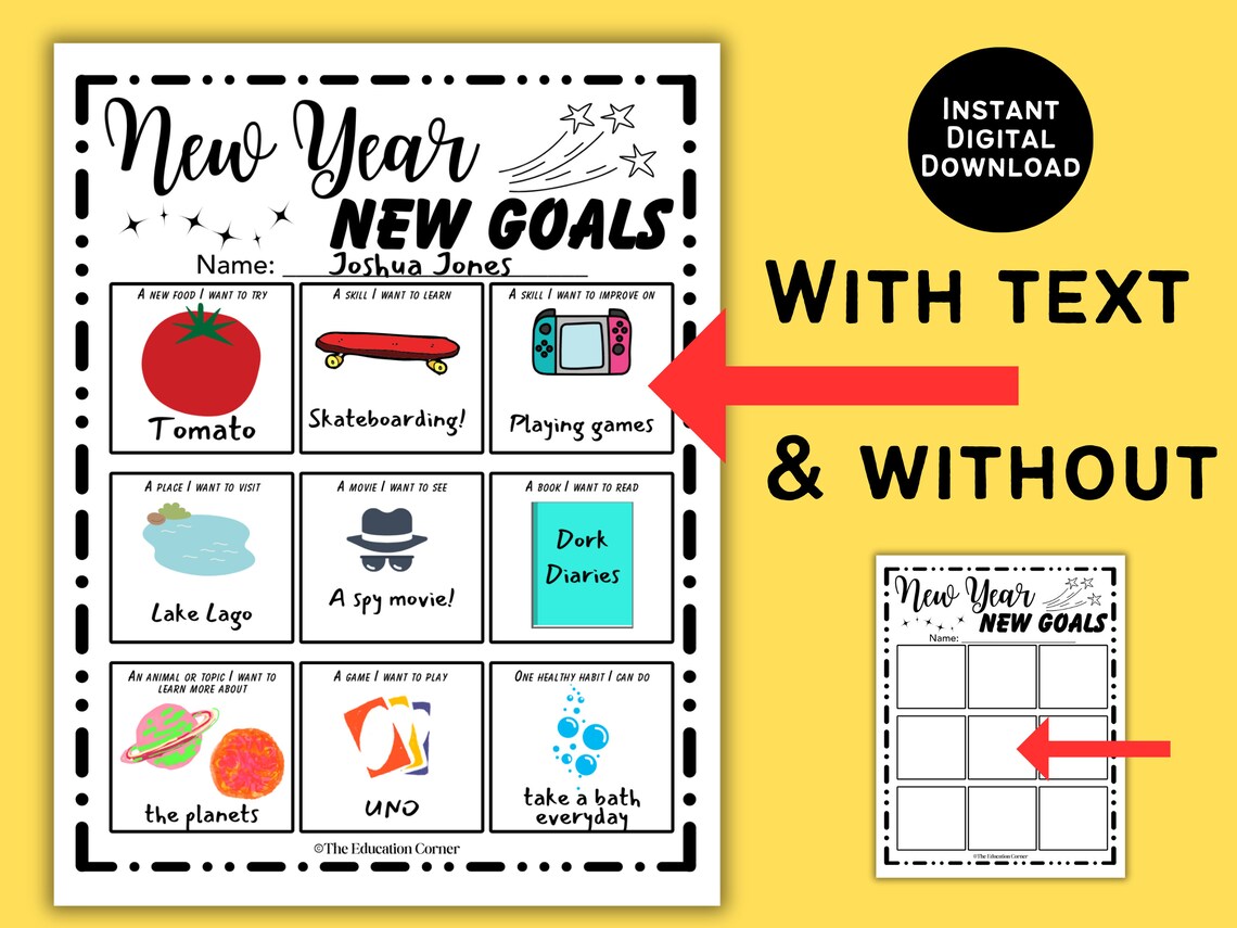 New Year, New Goals Printable Worksheet, New Year's Resolutions ...