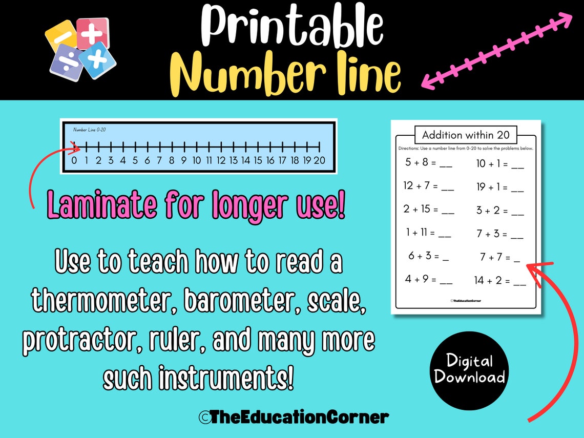 Printable Number Line 0-20 3 Practice Worksheets Math Worksheets - Etsy