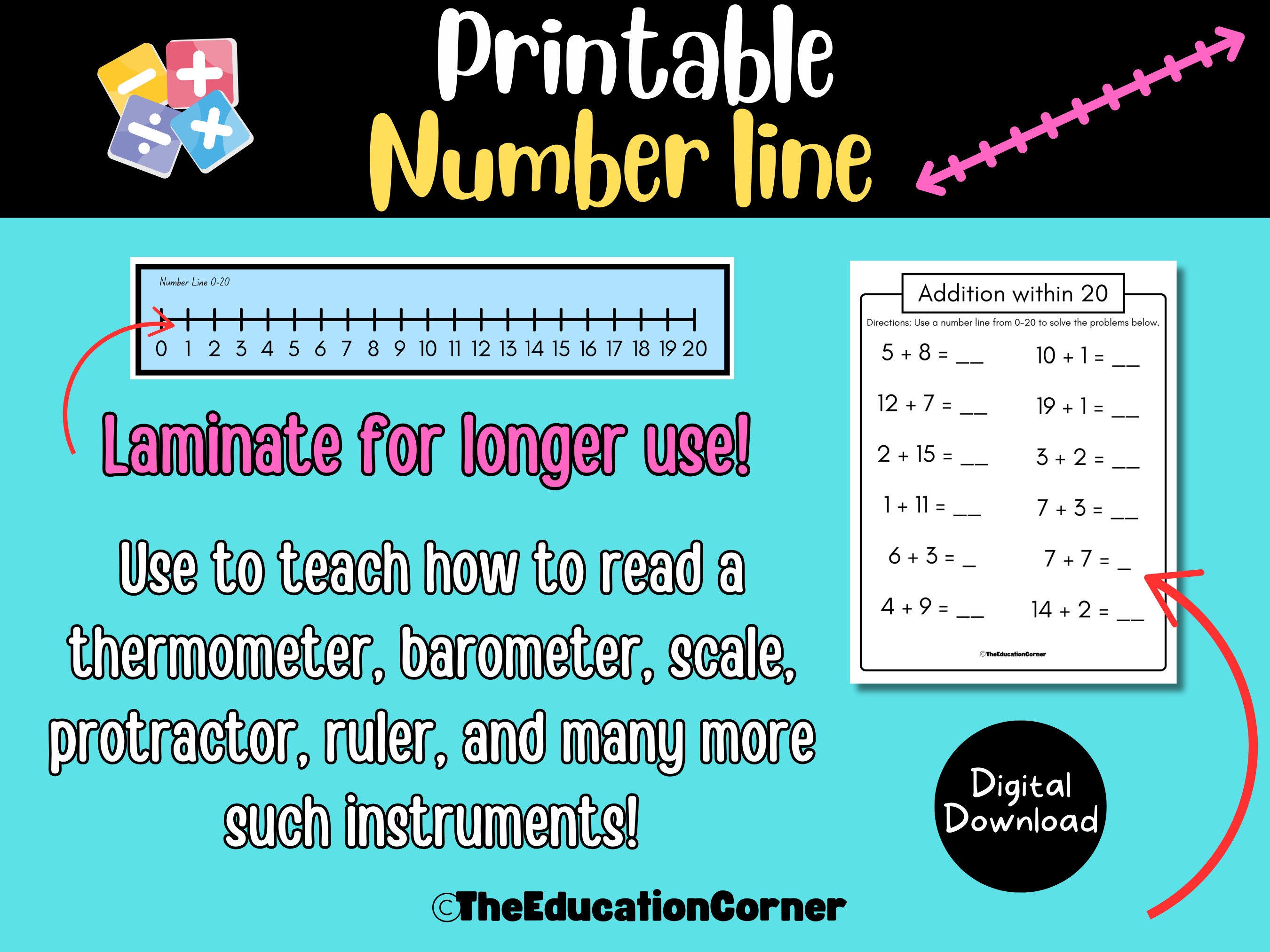 Printable Number Line 0-20 + 3 Practice Worksheets | Math Worksheets ...