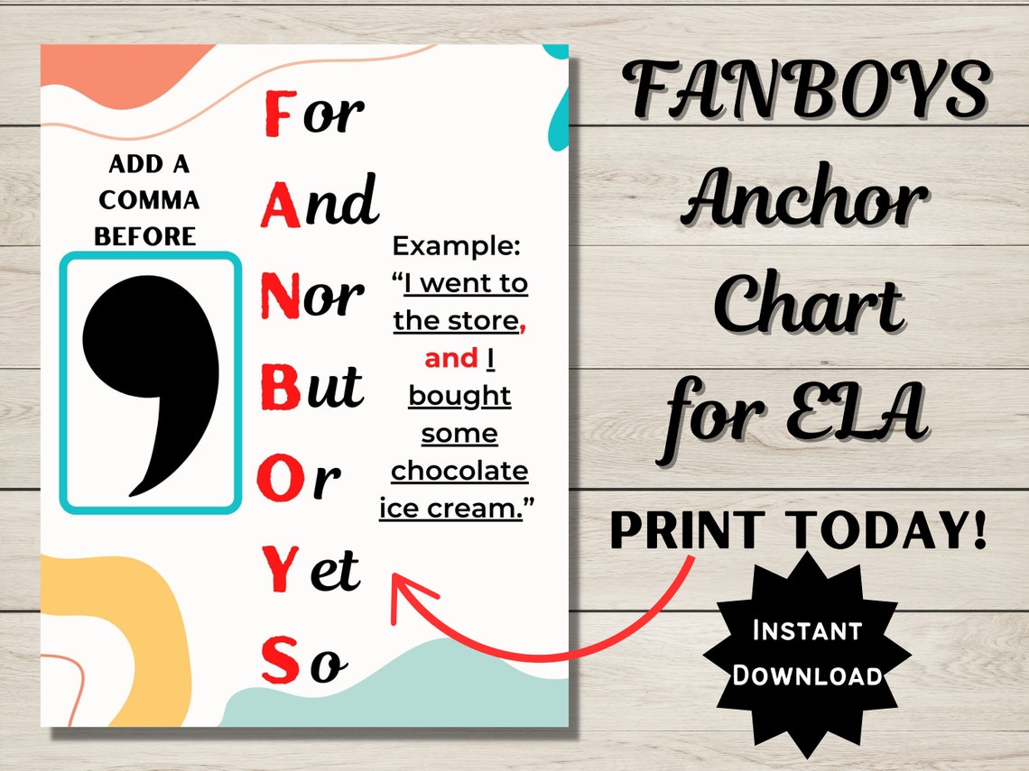 FANBOYS Anchor Chart for ELA | Conjunctions Anchor Chart | Instant ...