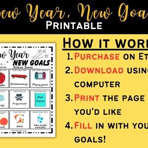 New Year, New Goals Printable Worksheet, New Year's Resolutions ...