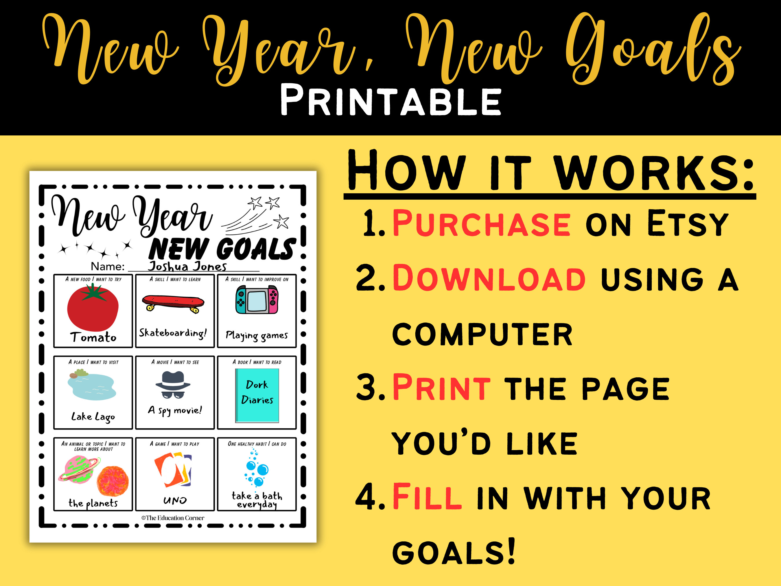 New Year, New Goals Printable Worksheet, New Year's Resolutions ...