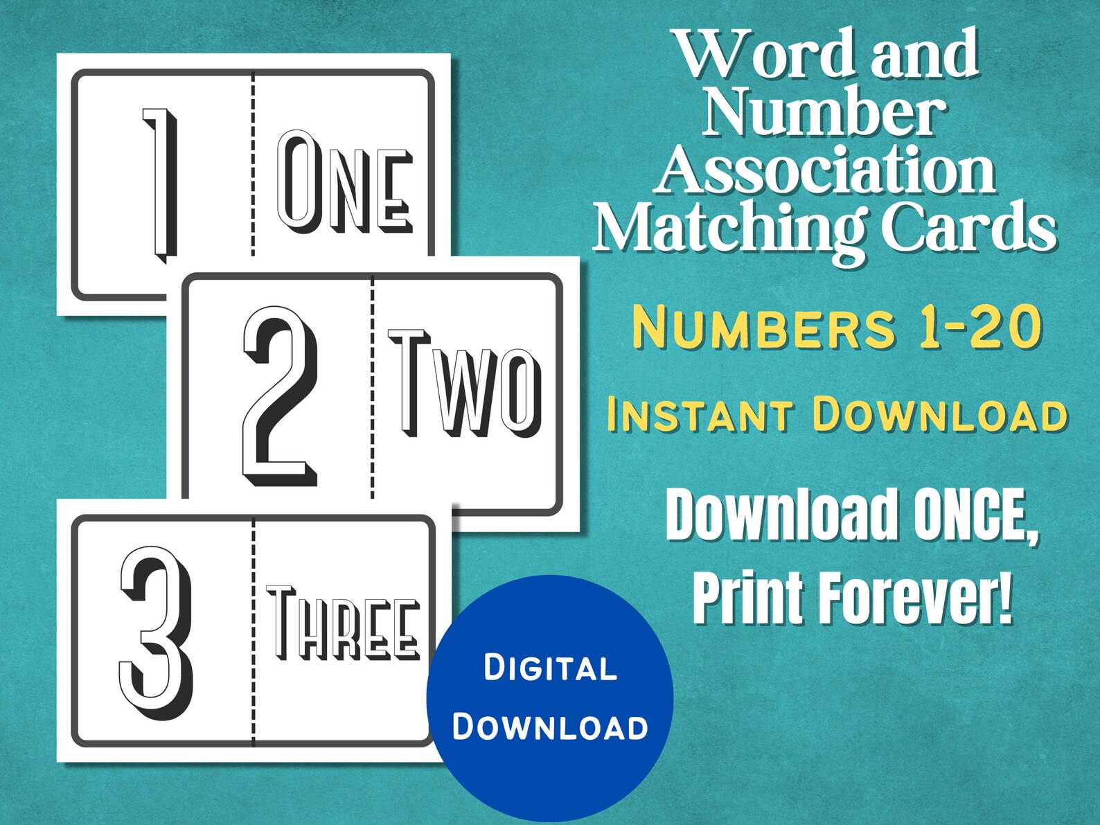 Number and Word Association Cards for Early Learning Educational ...