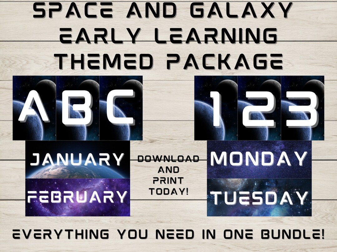 Space and Galaxy-themed Early Learning Pack | Alphabet, Numbers, Days ...