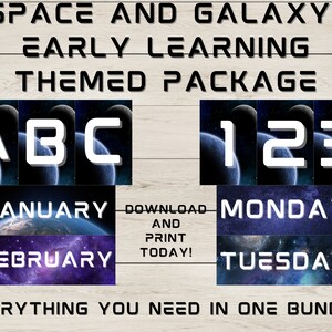 Space and Galaxy-themed Early Learning Pack | Alphabet, Numbers, Days ...