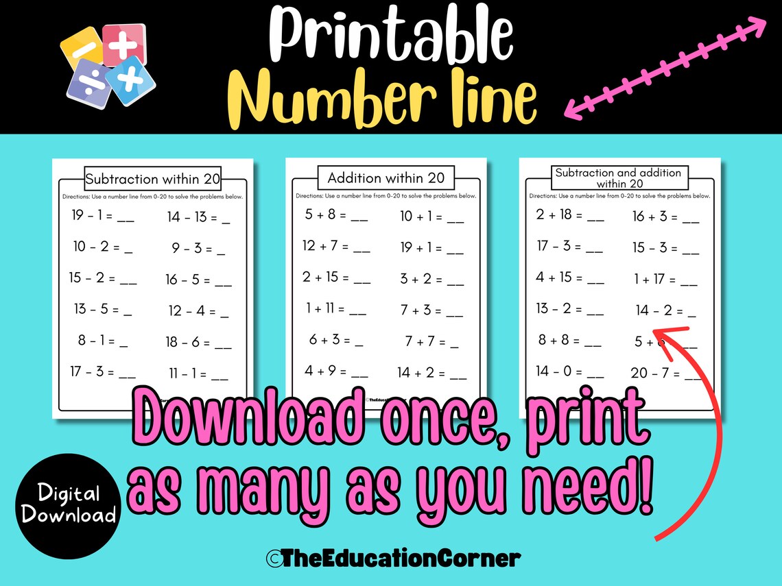 Printable Number Line 0-20 3 Practice Worksheets Math Worksheets - Etsy