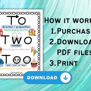 Their, There, They're & To, Two, Too Anchor Charts and Worksheets (PDF ...