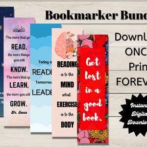 Bookmarker Bundle | Set of 5 | Instant Download | Download ONCE, Print ...