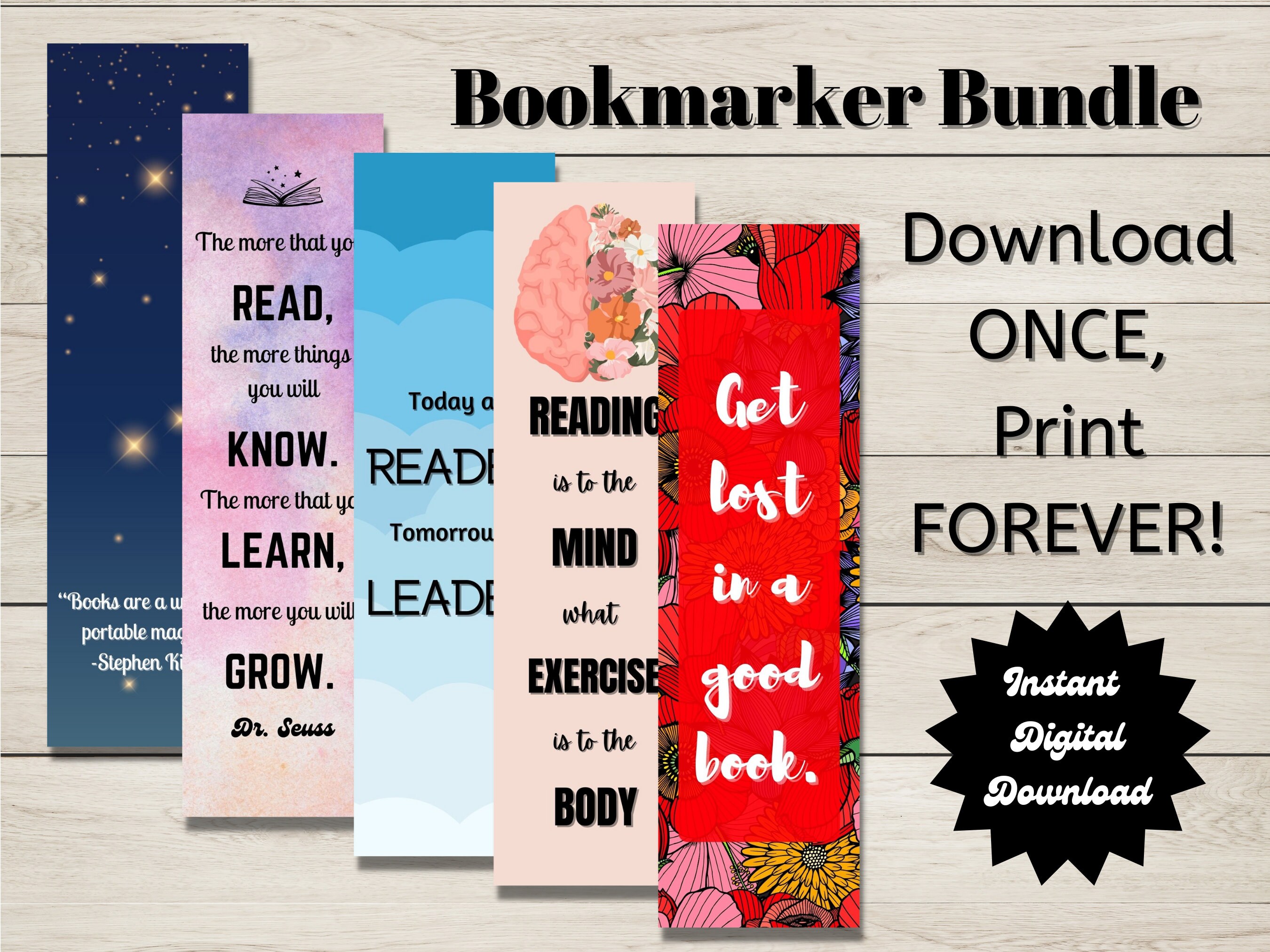 Bookmarker Bundle Set of 5 Instant Download Download ONCE, Print ...