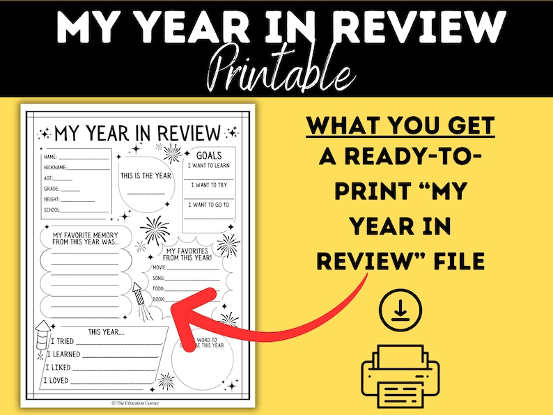 My Year in Review Printable | New Years Worksheet | Printable Activity ...