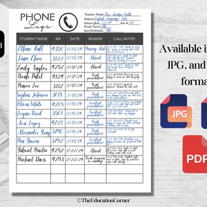 Phone Logs for Teachers | Educator Documentation | Download and Print ...