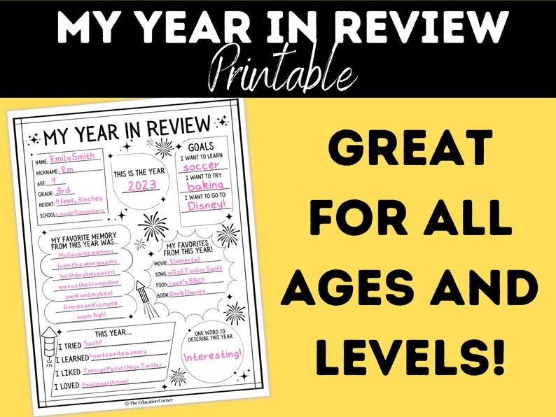 My Year in Review Printable | New Years Worksheet | Printable Activity ...