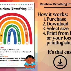 Rainbow Breathing Exercise Printable | Calm Down Poster | Anxiety ...