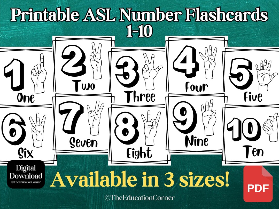 Printable ASL Number Flashcards for 1-10 | Early Education | Preschool ...