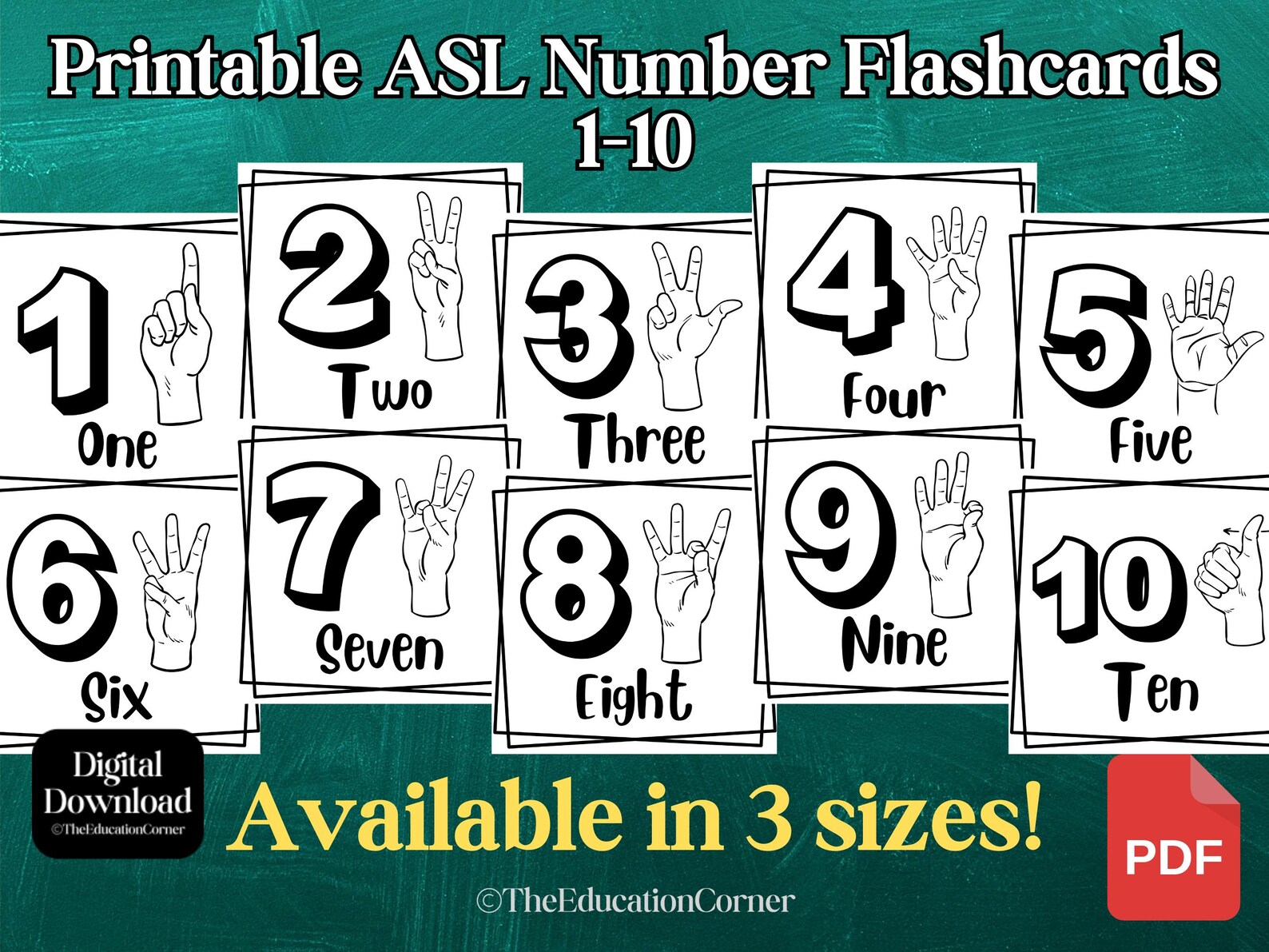 Printable ASL Number Flashcards for 1-10 | Early Education | Preschool ...