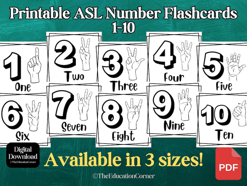 Printable ASL Number Flashcards for 1-10 | Early Education | Preschool ...