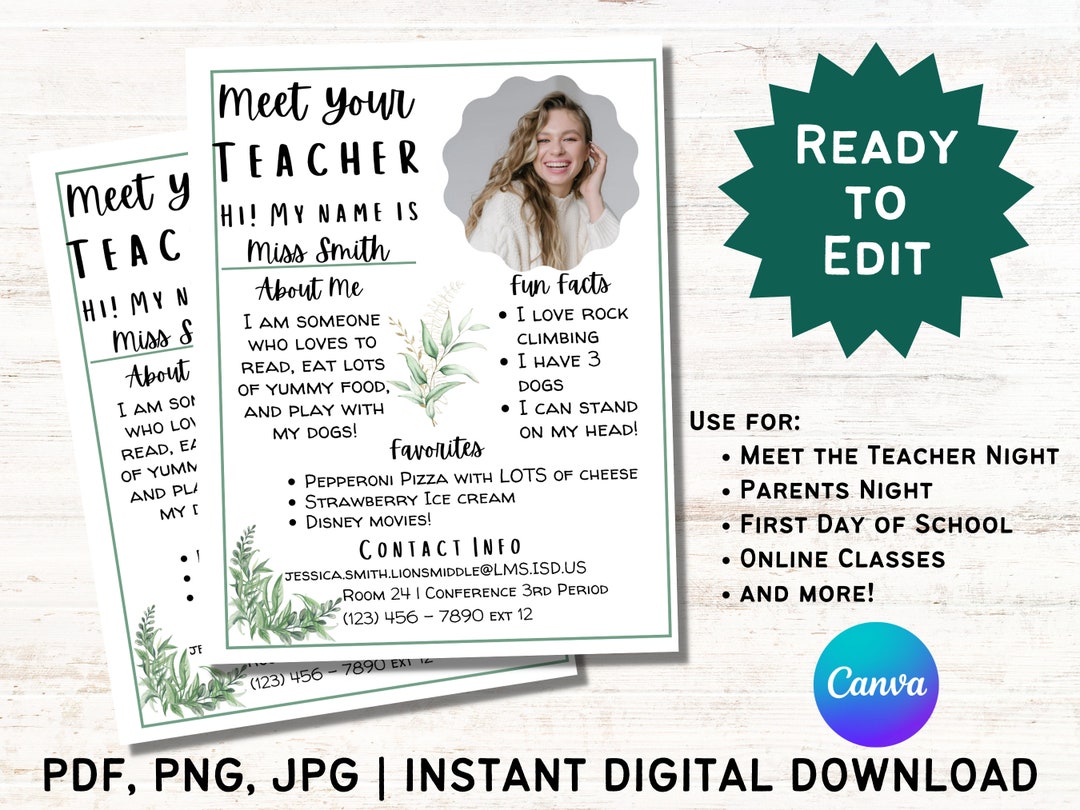 Meet Your Teacher Printable | Ready to Edit | Editable Template ...